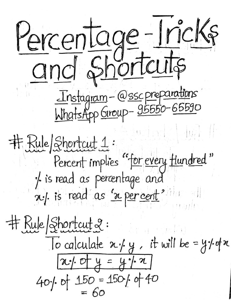 All Compiled Percentage Handwritten Tricks and Shortcuts For SSC | PDF
