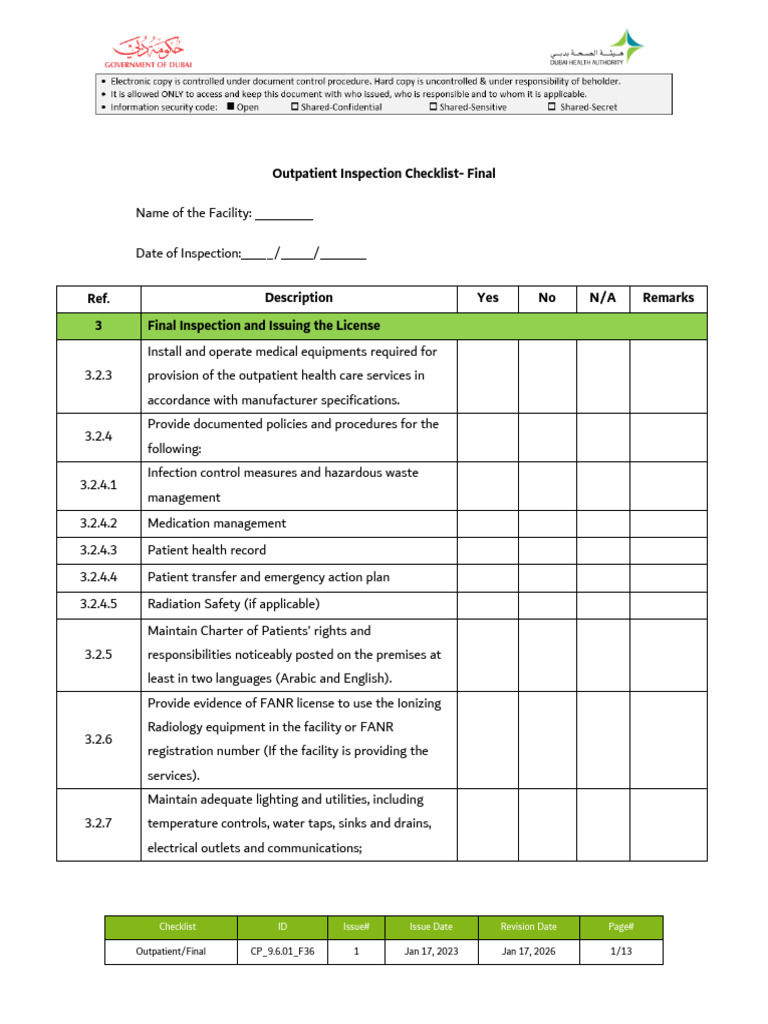 Outpatient Checklist- Final202324592 | PDF | Patient | Medical Device