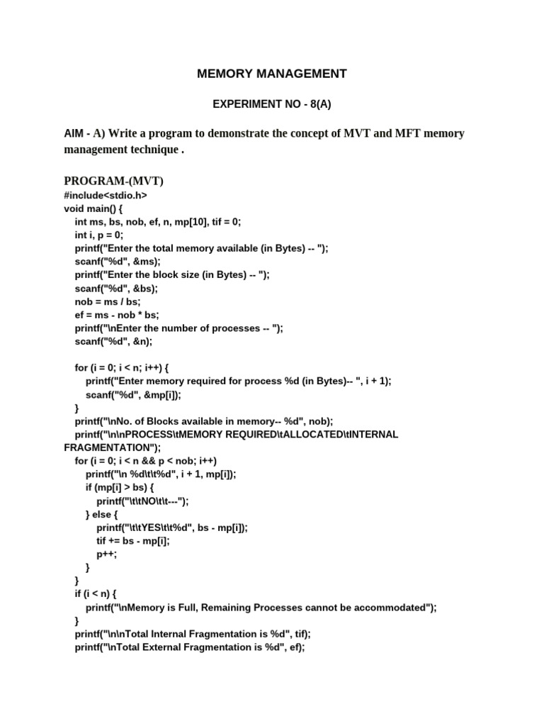 Memory Management Techniques in C | PDF | Software Engineering ...