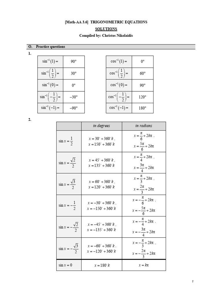 (Math-Aa 3.6) Trigonometric Equations - Solutions | PDF