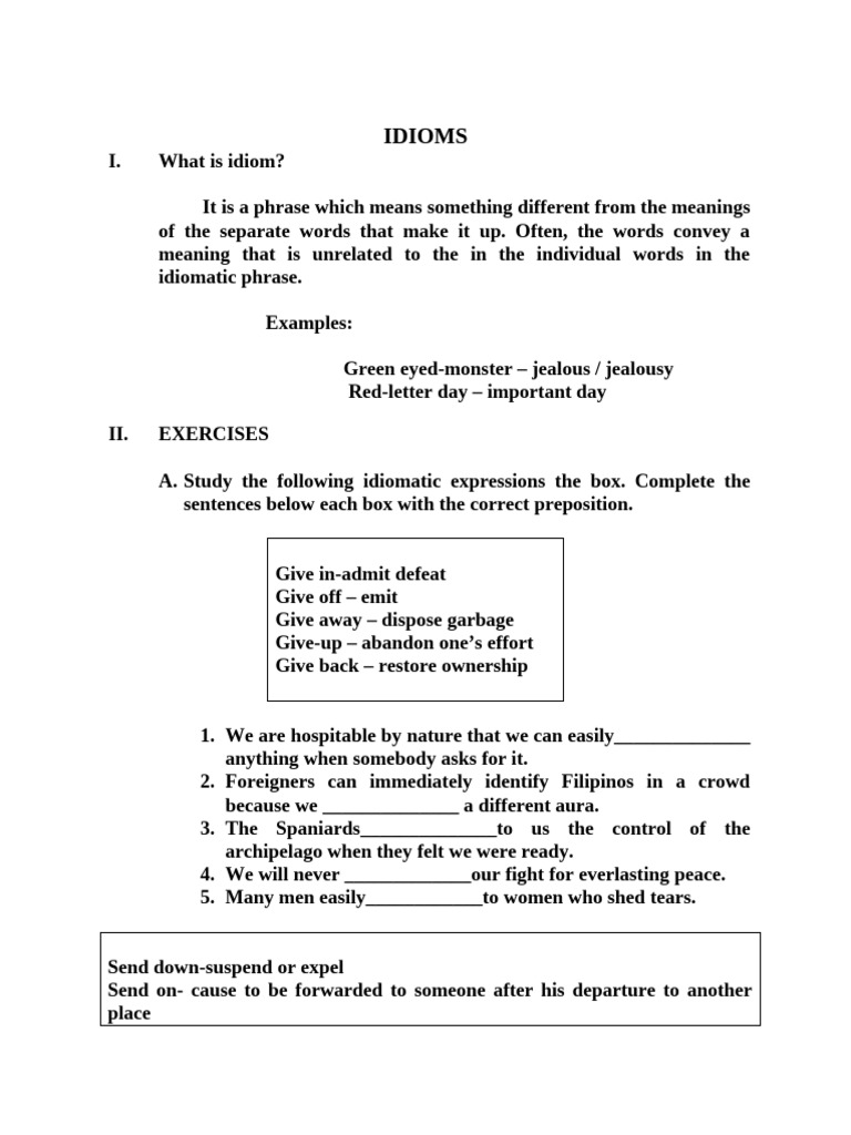 Activity and Exercises For Verbals and Idiomatic Expression | PDF ...