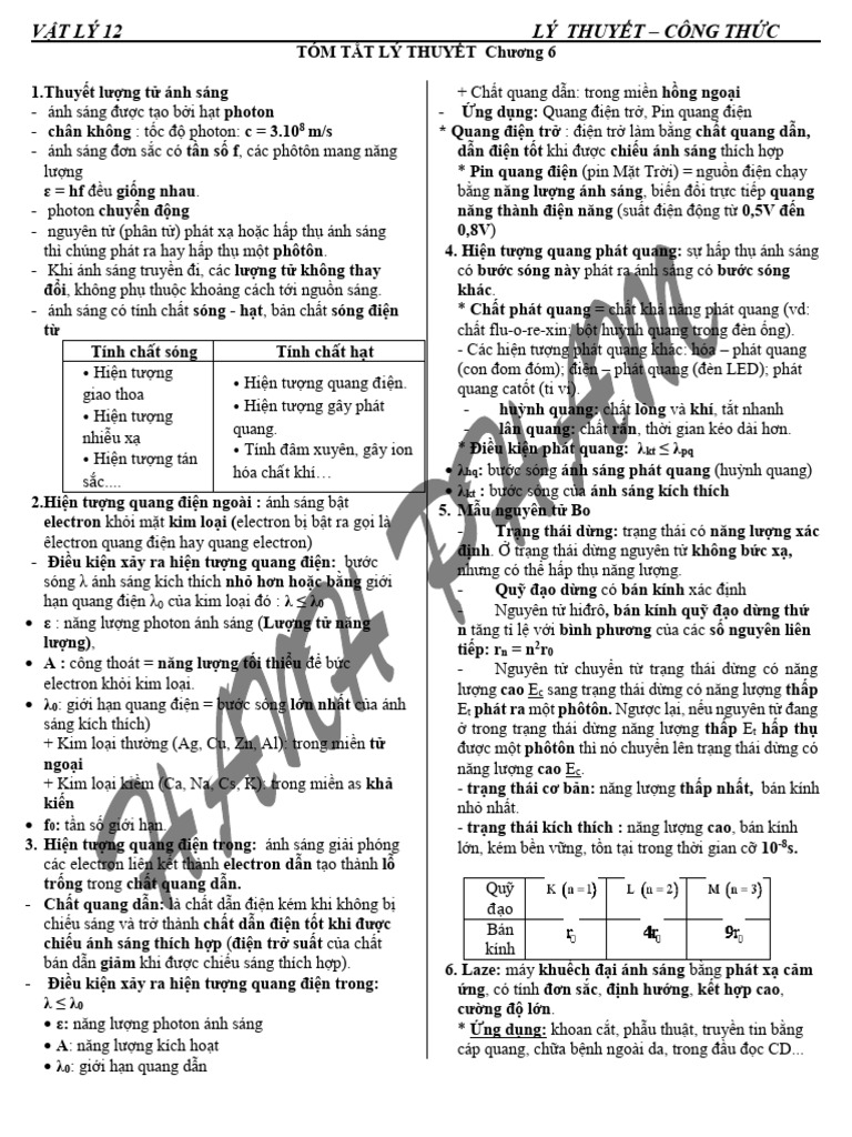 DT- Ly thuyet - cong thuc - 2023 -Chương 6,7 - L12 | PDF