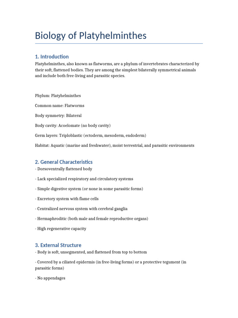 Biology of Platyhelminthes | PDF | Zoology | Biology