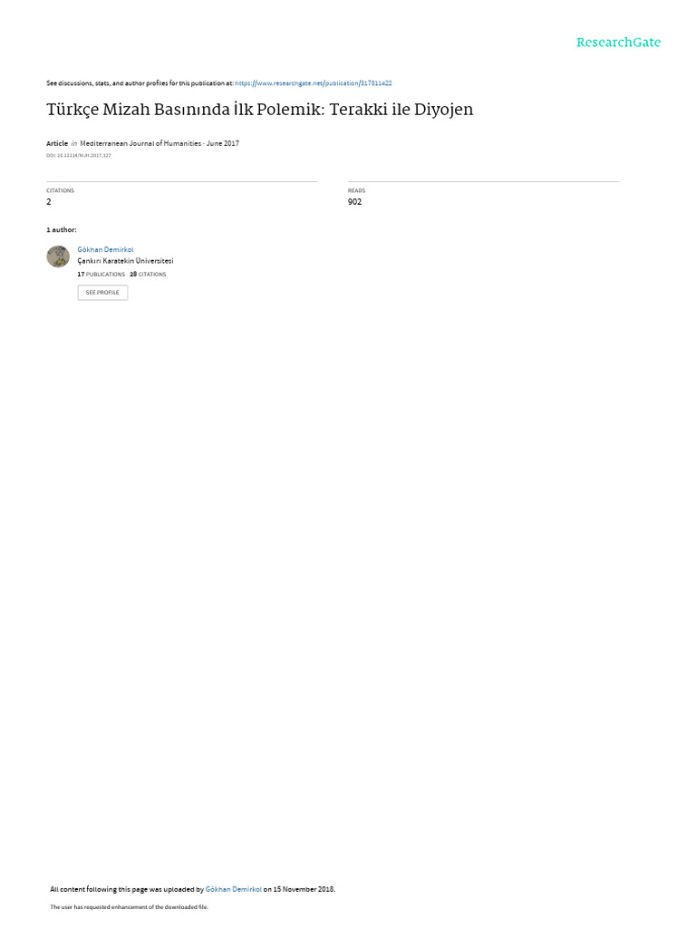 Turkce Mizah Basininda Ilk Polemik Terakki Ile Diy | PDF