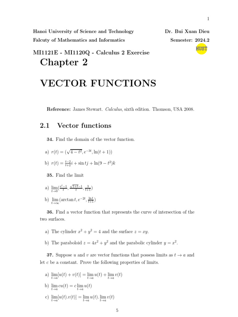 Vector Functions and Limits in Calculus | PDF | Curvature | Tangent