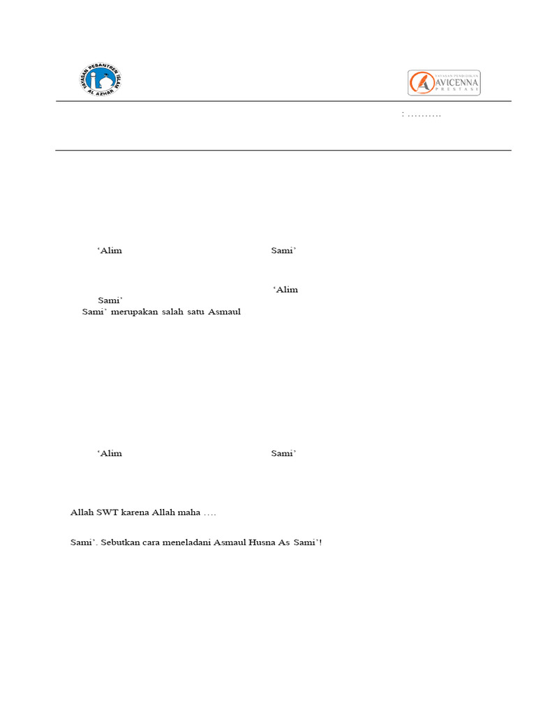 Latihan Asts 2 Pai Kelas 3 | PDF