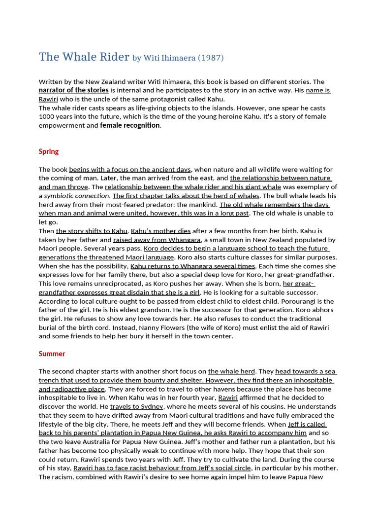 The Whale Rider - Summary | PDF | Whales | Māori People