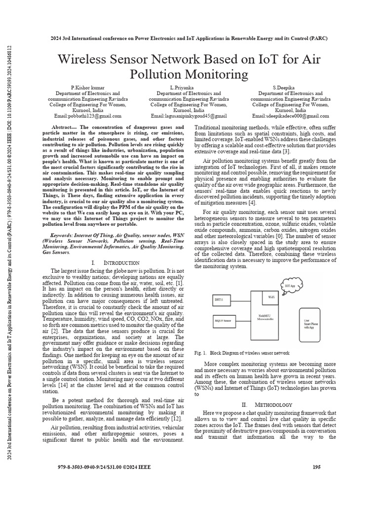 Wireless Sensor Network Based On IoT For Air Pollution Monitoring | PDF | Wireless Sensor ...