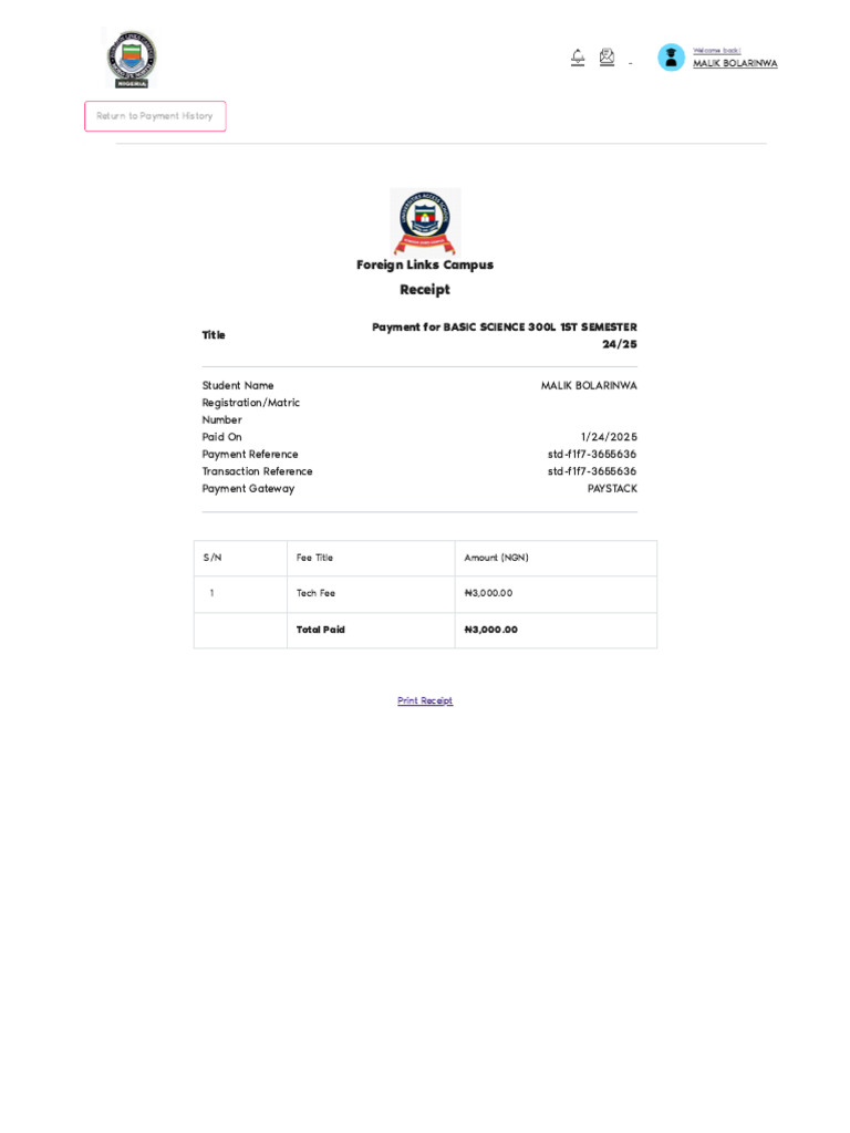 Foreign Links Campus - Payment Receipt 3000 | PDF