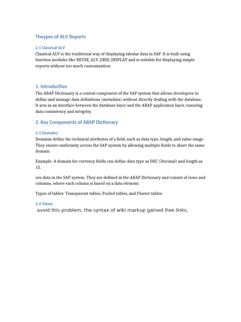 ABAP Dictionary Documentation | PDF