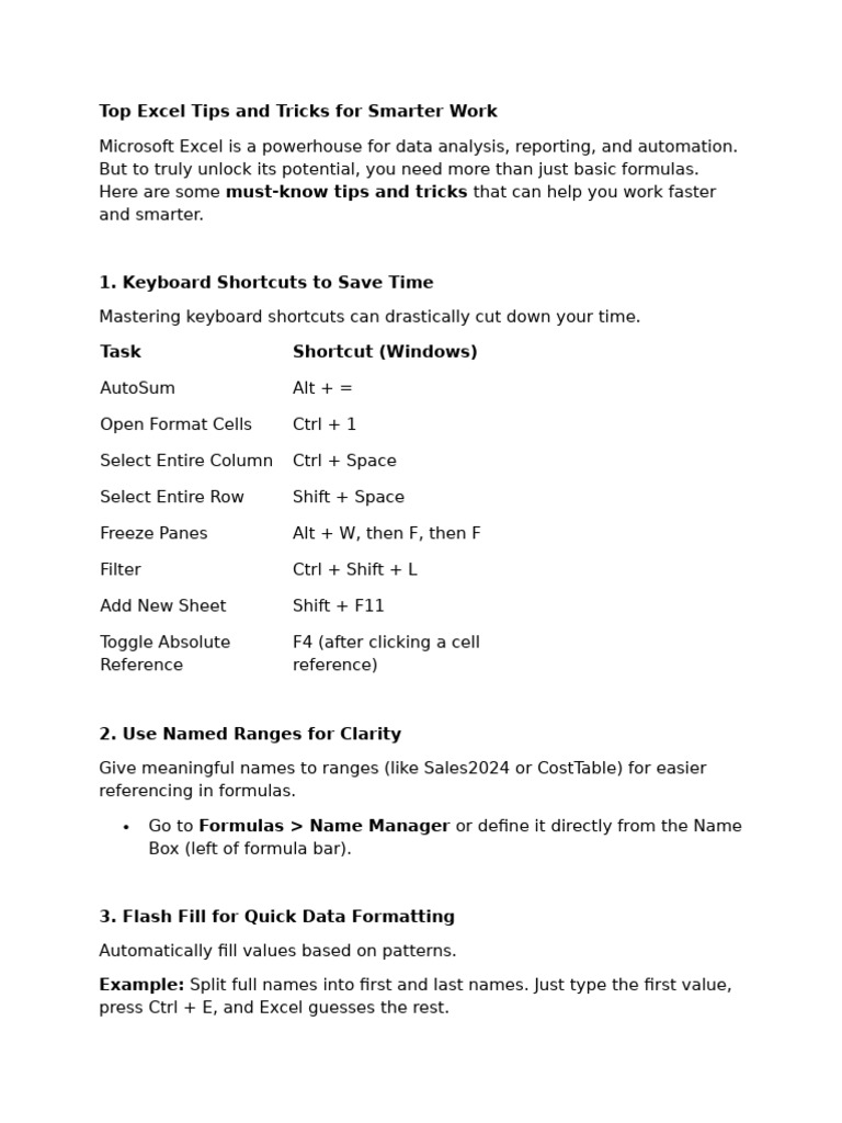 Top Excel Tips and Tricks For Smarter Work | PDF | Microsoft Excel ...
