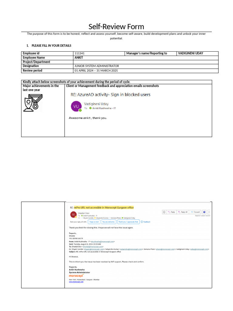 Self-Review Form | PDF