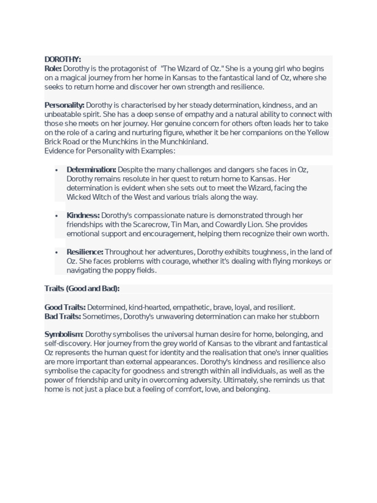 DOROTHY | PDF | Dorothy Gale | Wizard Of Oz (Character)