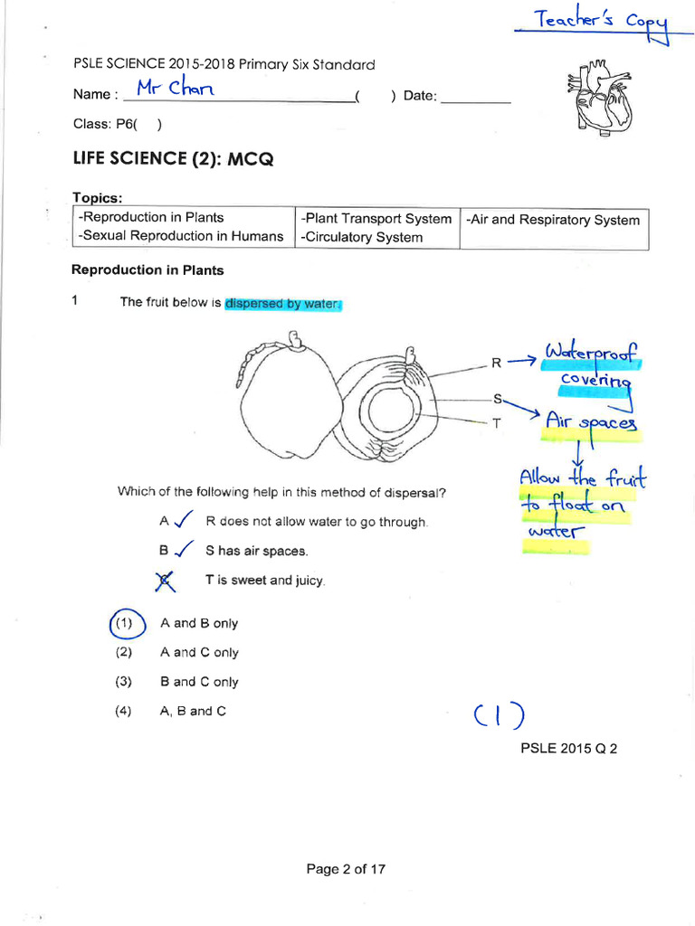 2025 Life Science (2) MCQ - Annotations & Suggested Answers | PDF