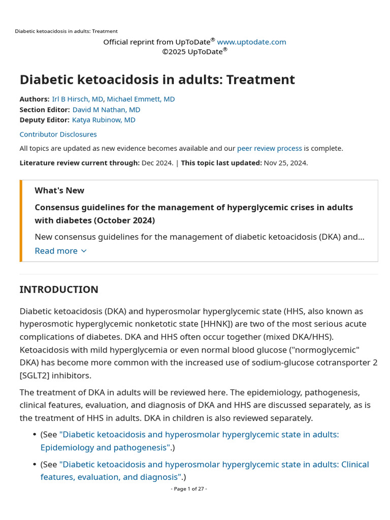 Diabetic Ketoacidosis in Adults: Treatment | PDF | Hyperglycemia ...