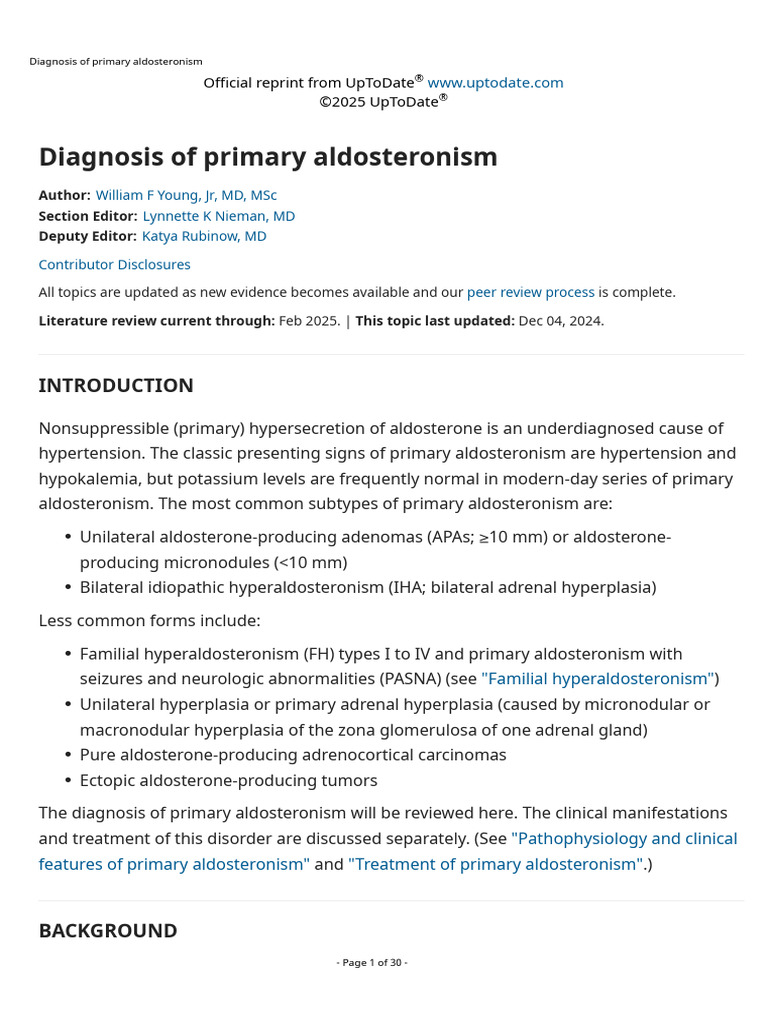 Diagnosis of Primary Aldosteronism | PDF | Hypertension | Adrenal Gland