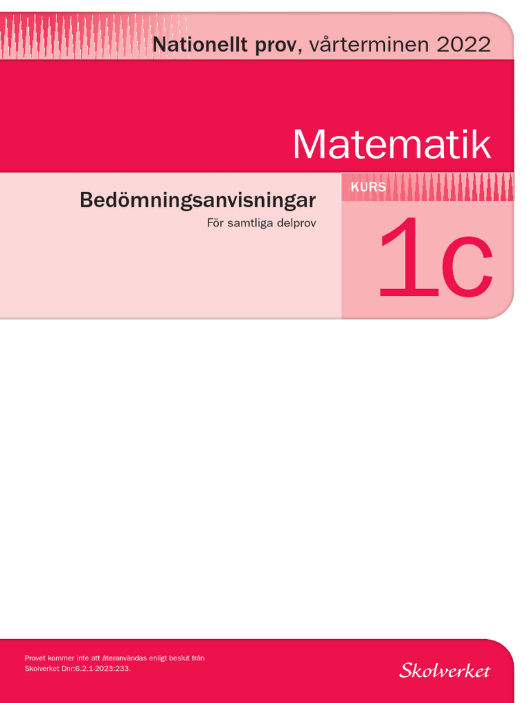 Nationellt Prov Ma1c Vt22 Del B Bedomningsanvisningar | PDF