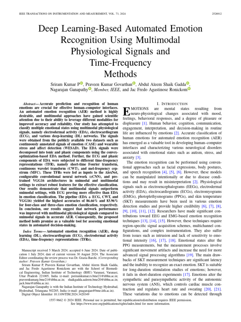 Deep Learning Based Automated Emotion Recognition Using Multimodal Physiological Signals And