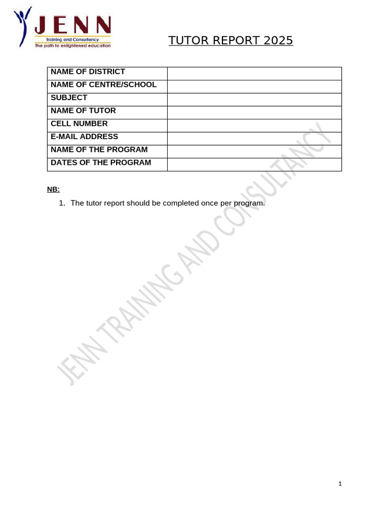 Tutor Report Overview 2025 | PDF