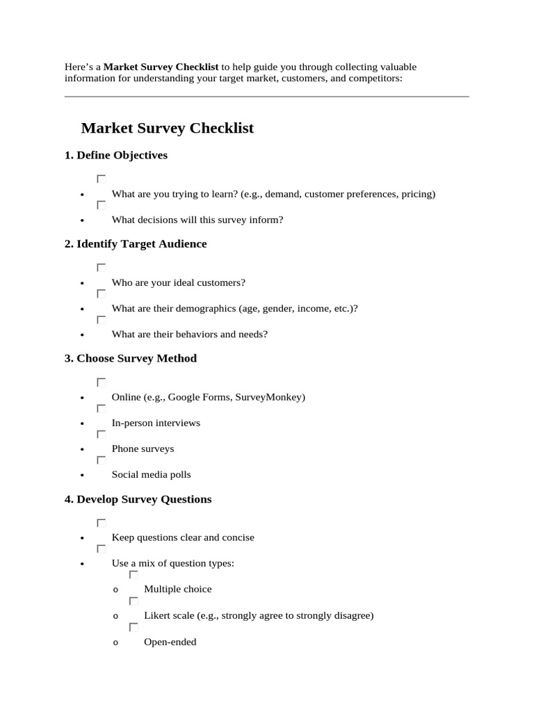 Market Survey Checklist | PDF
