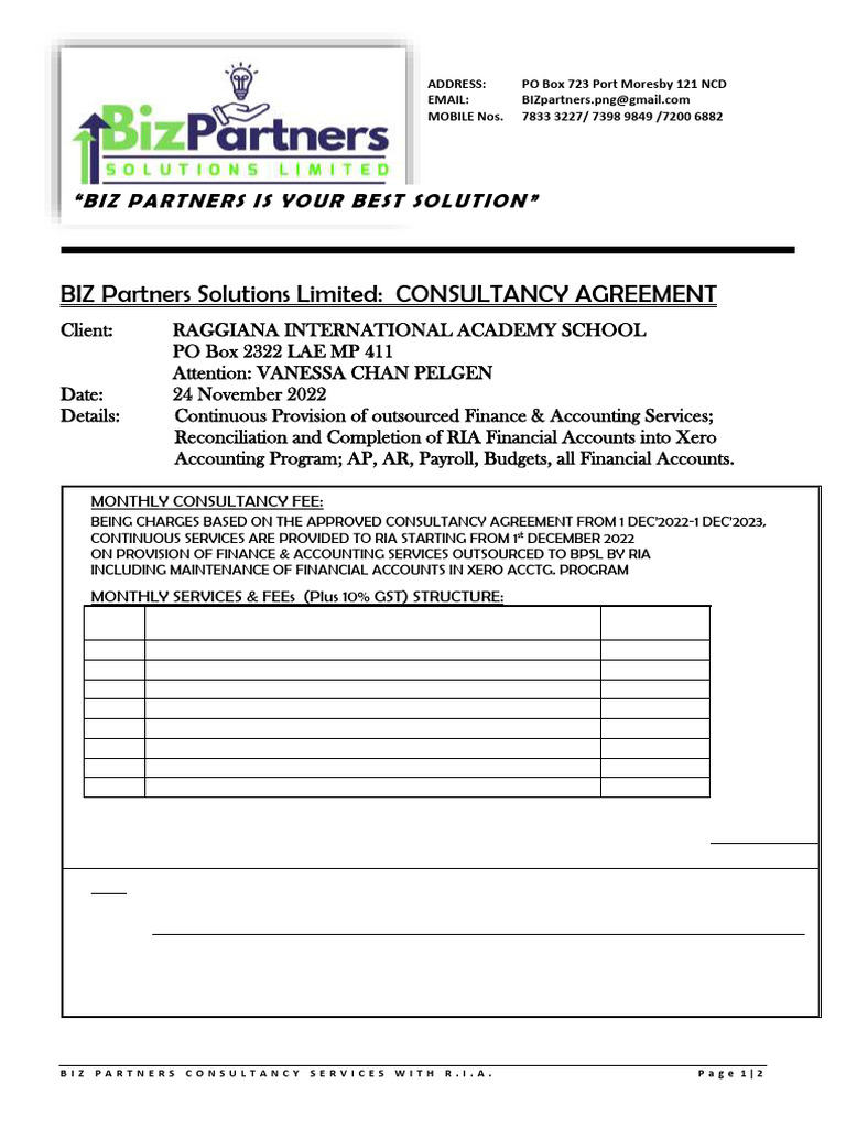 1.3.consultancy Agreement With RIA 2022-2023 | PDF | Business