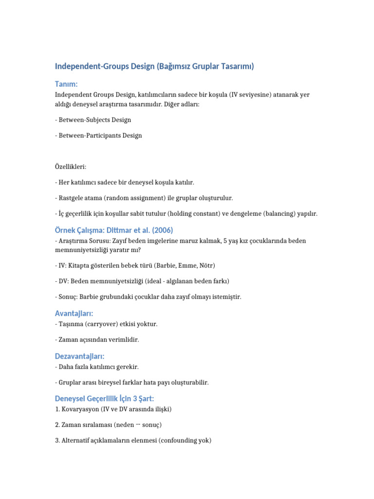 Independent Groups Design Notes | PDF