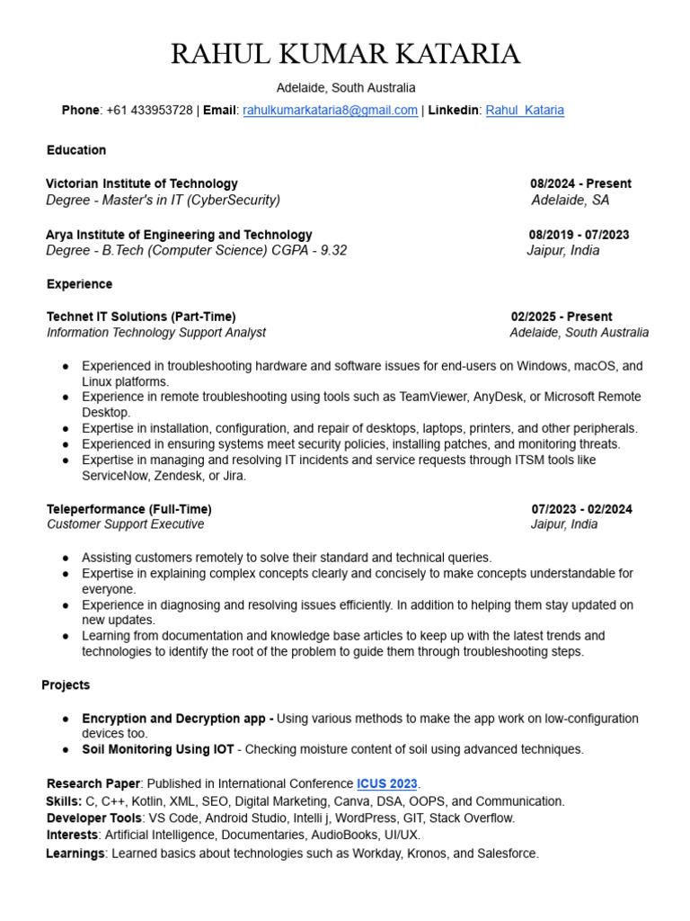 Resume Rahul Kumar Kataria 1 | PDF | Android (Operating System) | Computing