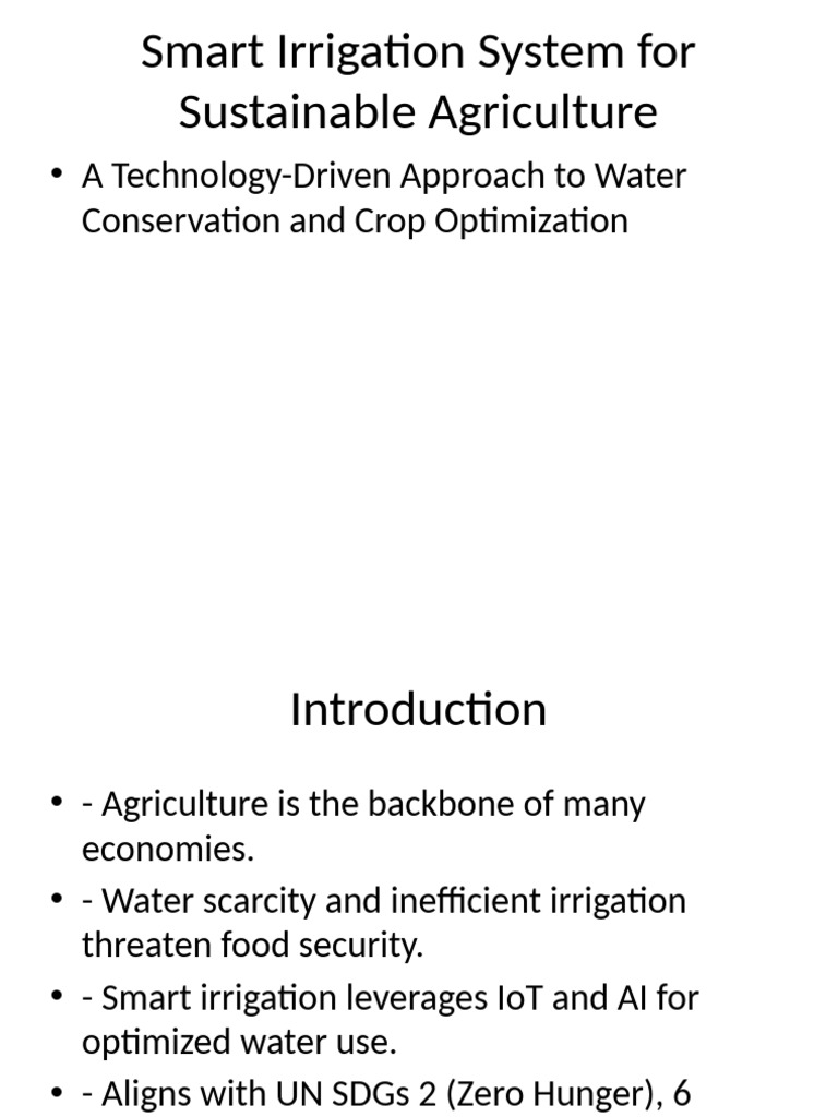 Smart Irrigation Presentation | PDF | Agriculture | Water Conservation