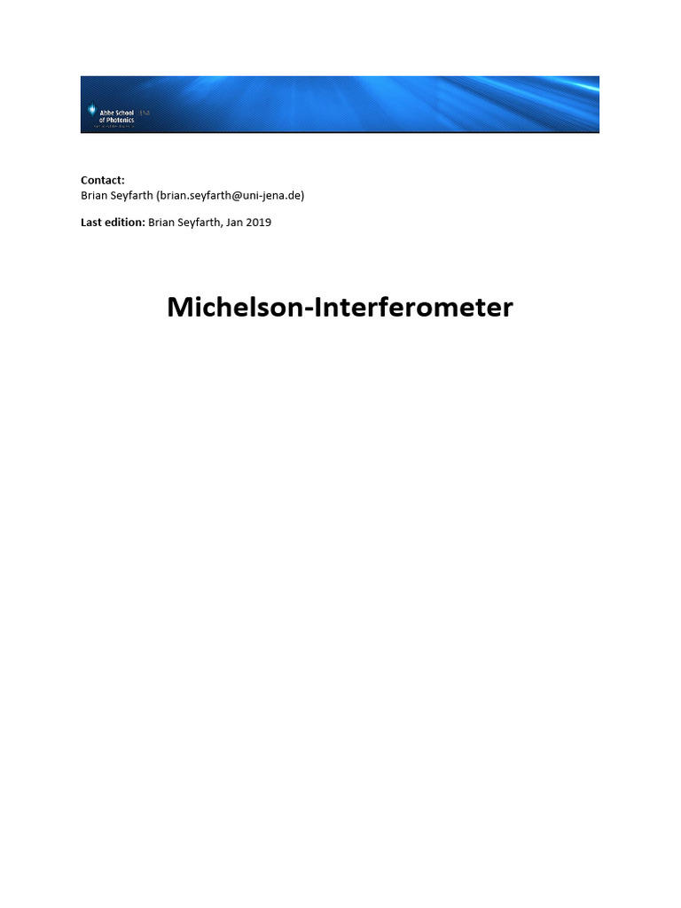 Exp Opt Michelson Interferometer Version-2019 Master-Photonics | PDF | Coherence (Physics ...