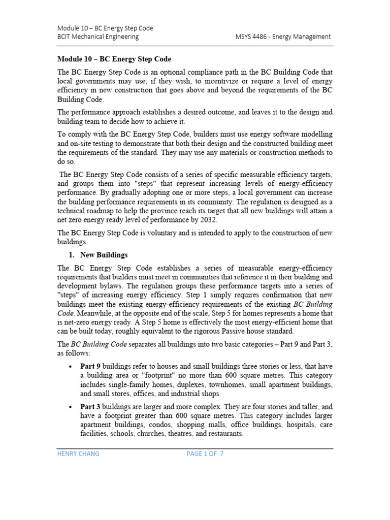 Module 10 - BC Energy Step Code - Need Assignment | PDF | Efficient Energy Use | Building Technology