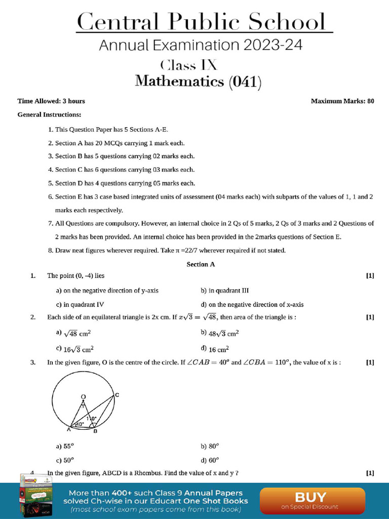 Central Public School Paper 42 Maths | PDF