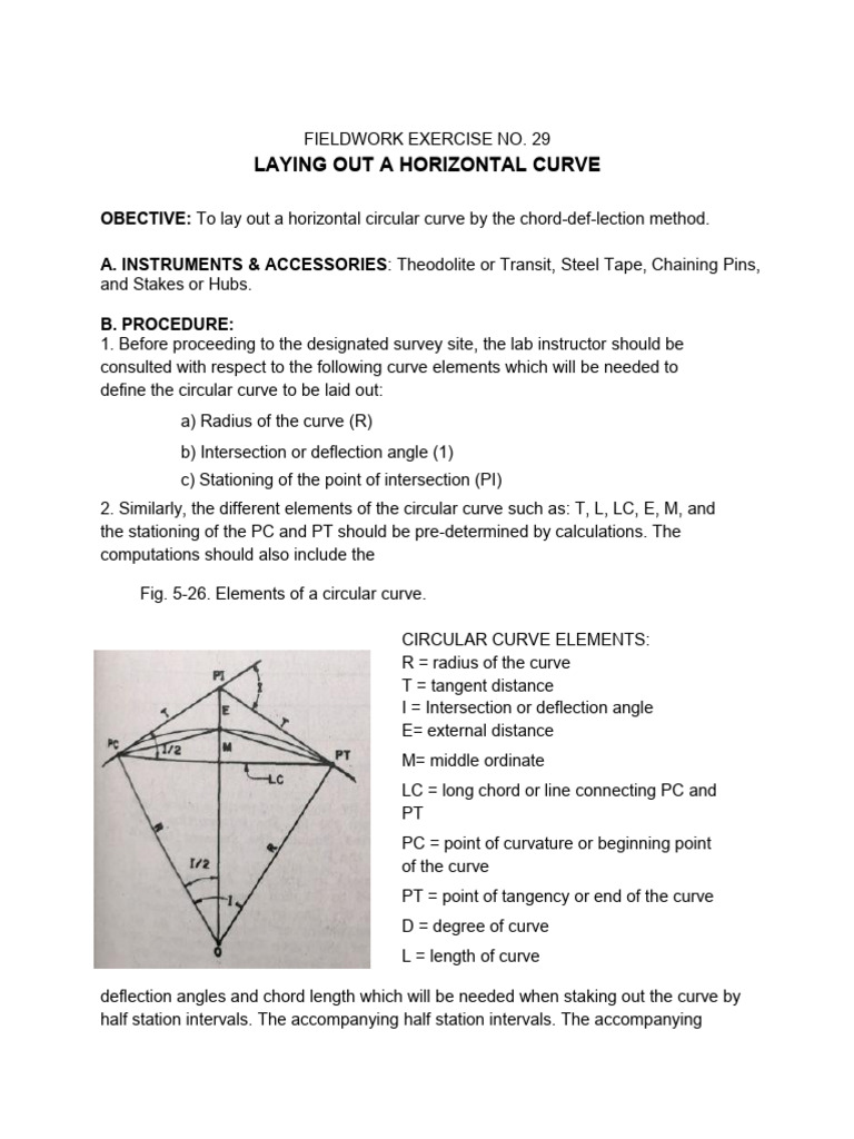 Fieldwork Exercises (Laying Out A Horizontal Curve) | PDF | Angle | Tangent