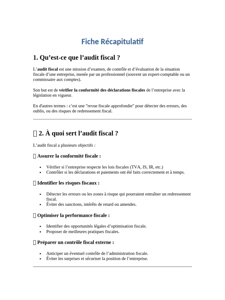 Guide Complet de l'Audit Fiscal | PDF | Audit | Business