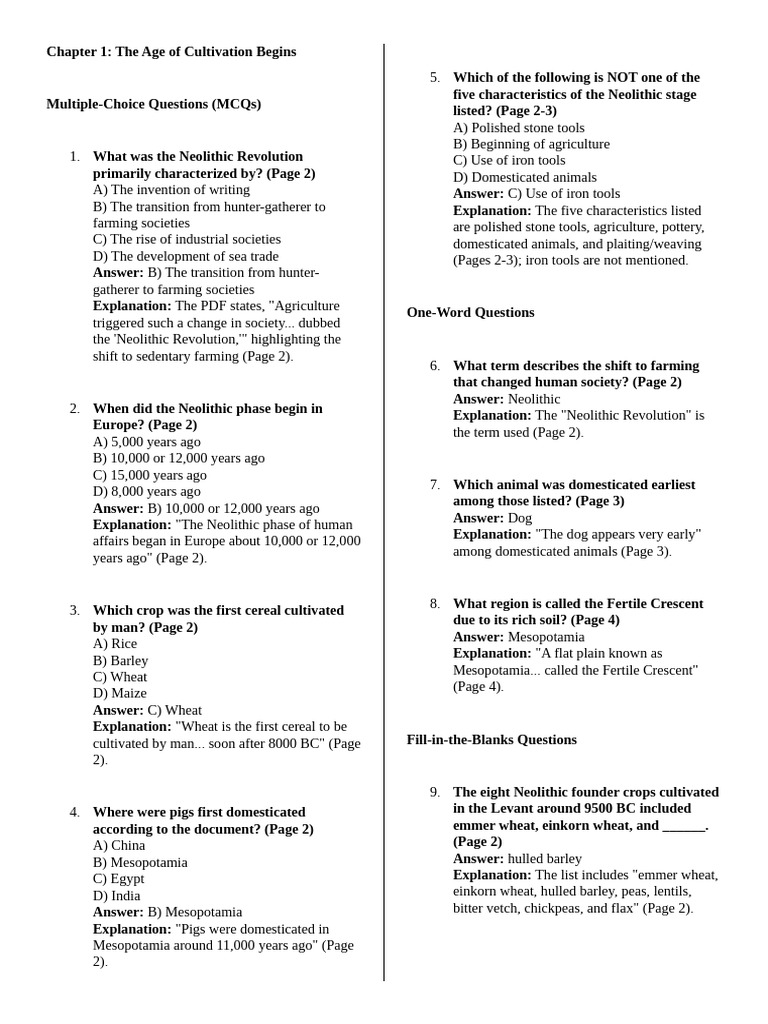 Neolithic Revolution Insights and Quiz | PDF | Neolithic | Wheat