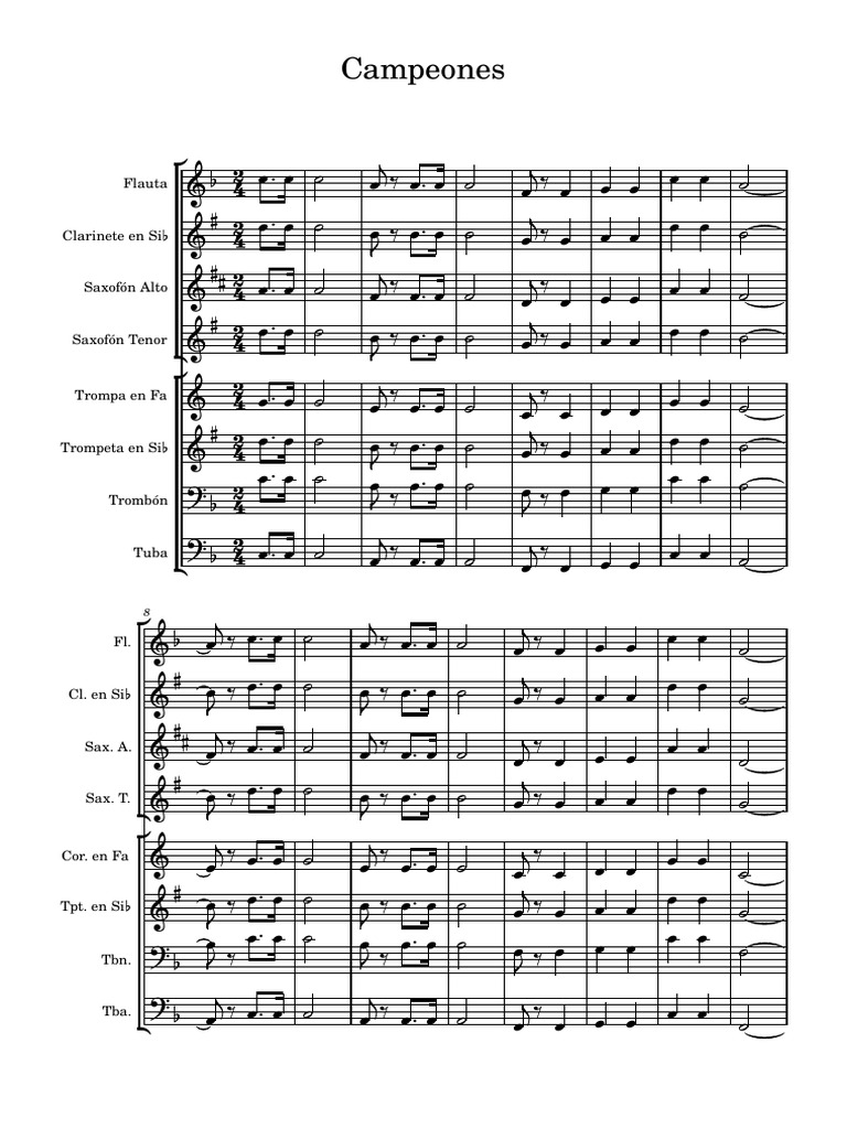 Campeones-Partitura y Partes | PDF | Pitch (Música) | Elementos de la ...