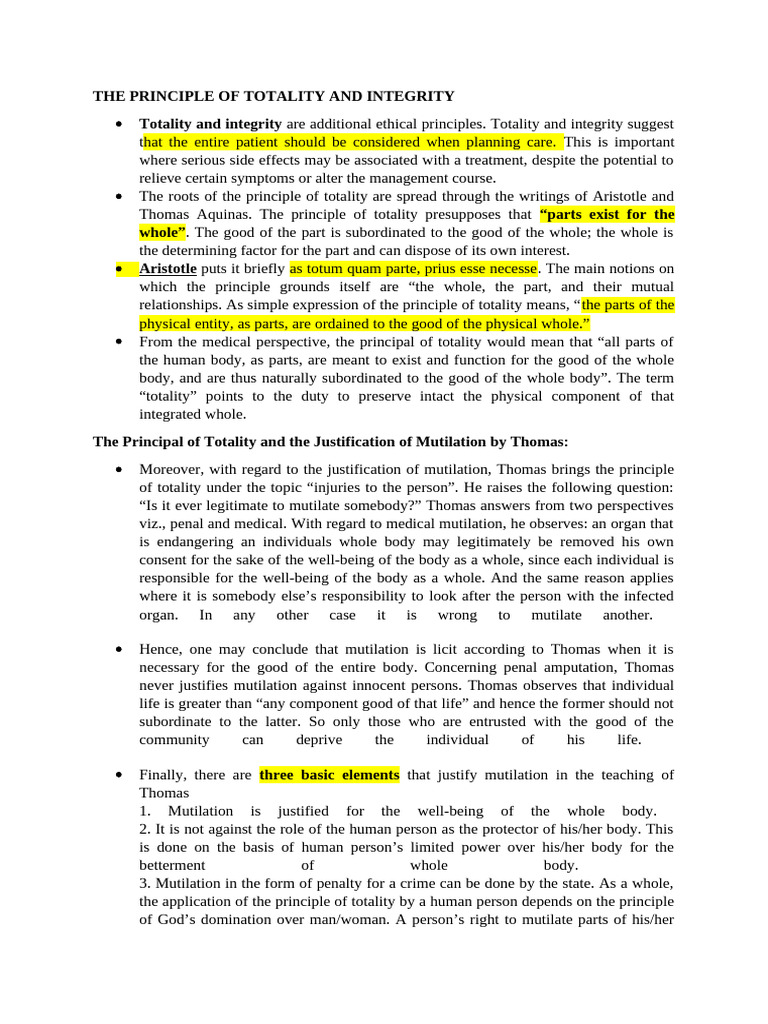 The Principle of Totality and Integrity | PDF | Surrogacy | Infertility
