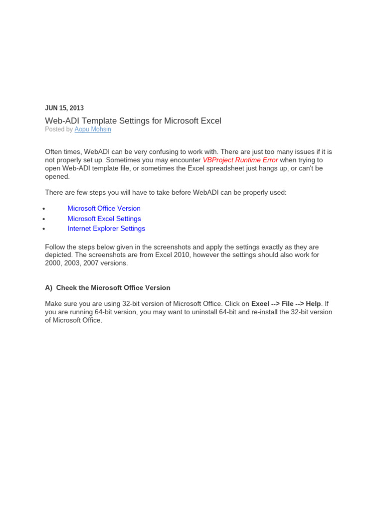 Web-ADI Excel Setup for Oracle R12 | PDF | Microsoft Excel | Microsoft Office