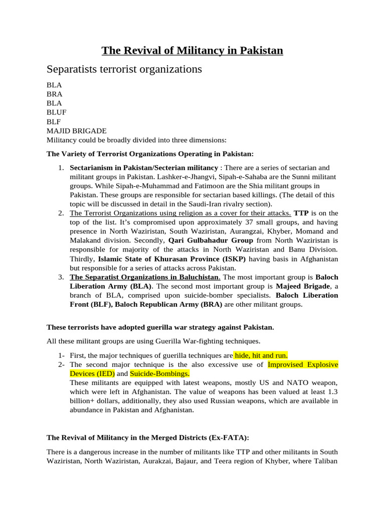 The Revival of Militancy in Pakistan - 25-6-2024 | PDF | Pakistan