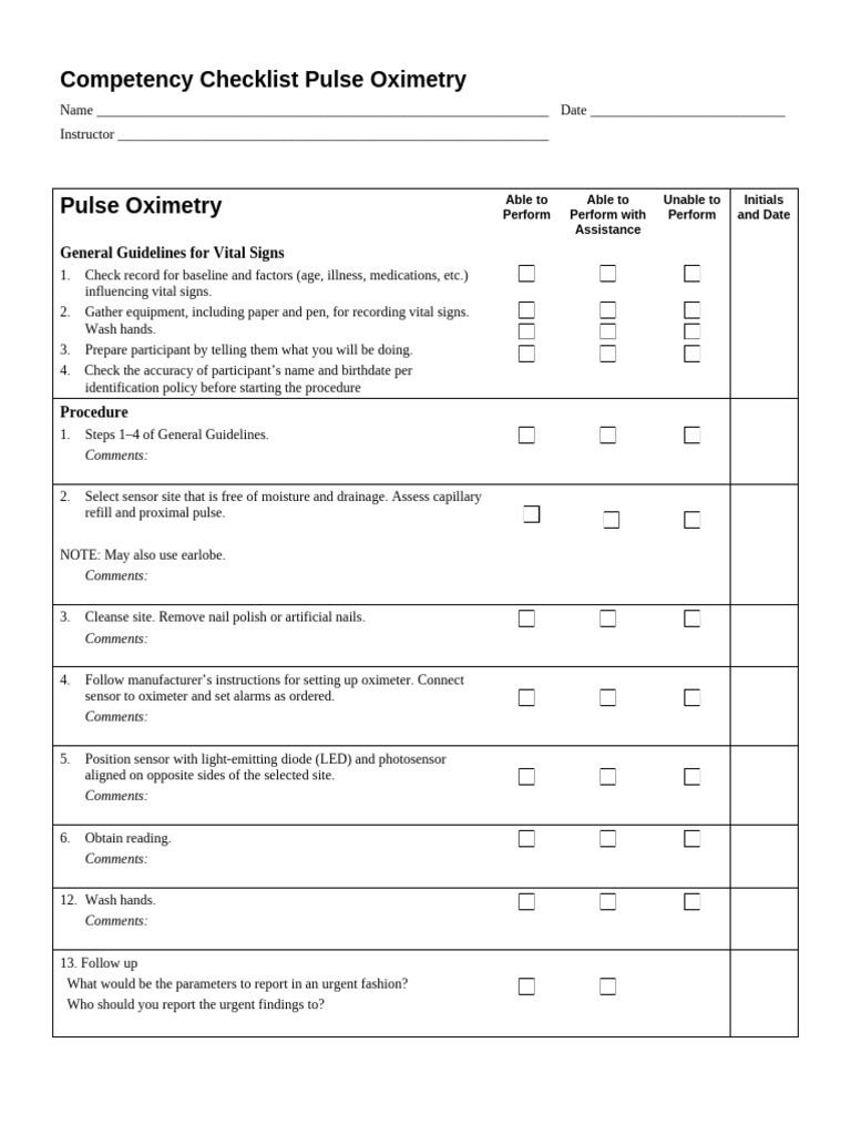 Checklist For Pulse Oximeter | PDF