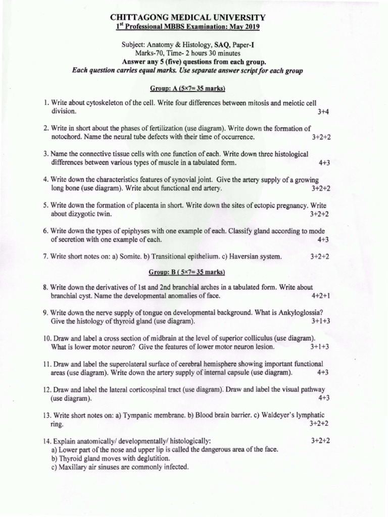 2019 May Anatomy SAQ - MCQ CMU | PDF | Coronary Circulation | Lung