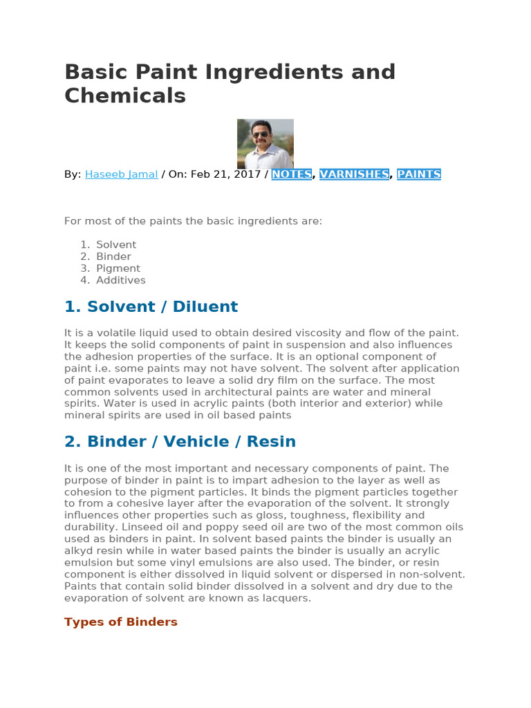 Key Ingredients in Paint Composition | PDF | Paint | Materials