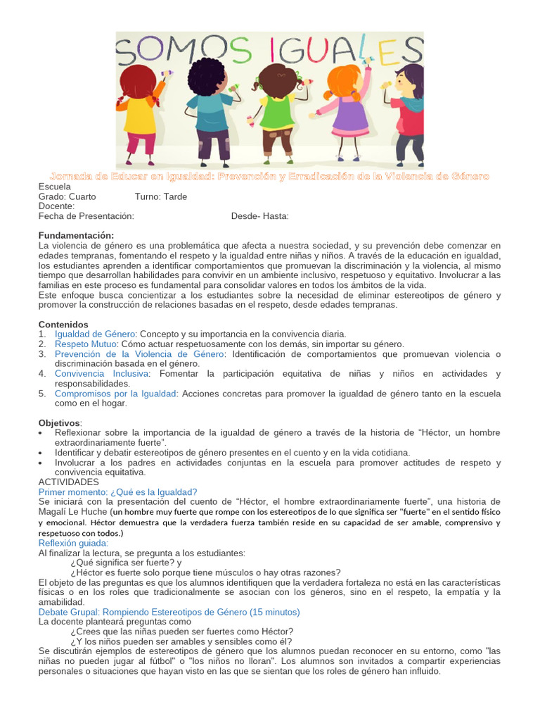 Jornada de Educar en Igualdad 4to D 2024 | PDF | Igualdad de género ...