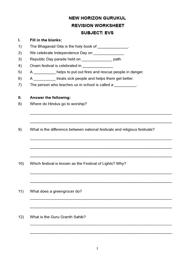 Class 2 EVS: Places of Worship Worksheet | PDF