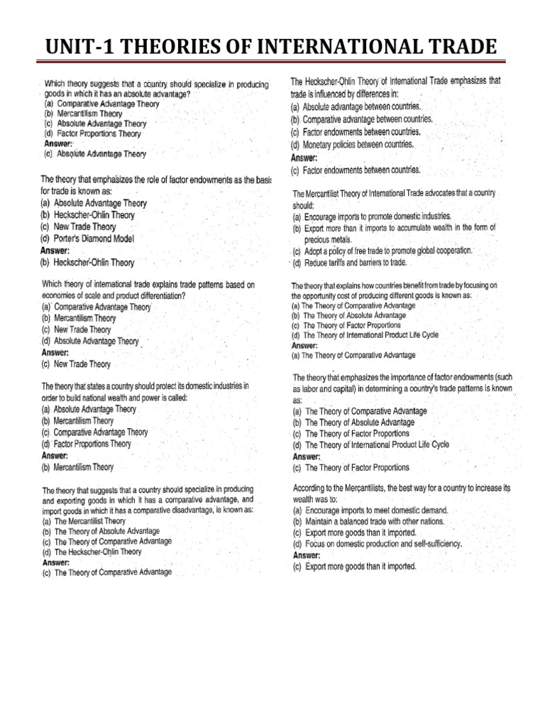 INTERNATIONAL TRADE UNIT-1 TEST | PDF