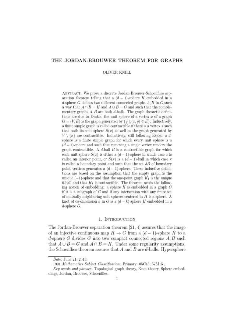 The Jordan Brouwer Theorem For Graphs | PDF | Dimension | Geometry