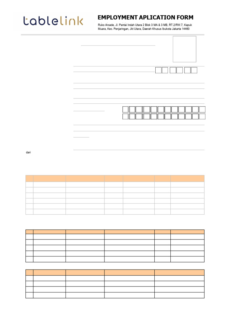 Aplication Form Tablelink | PDF