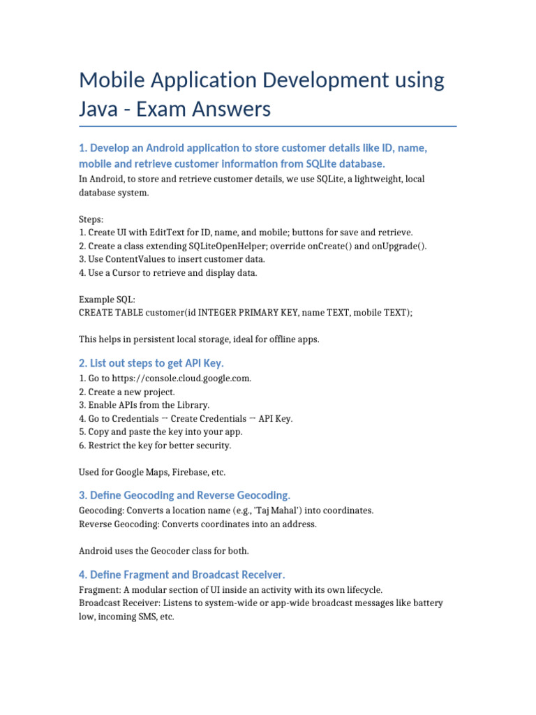 Mobile App Development Answers | PDF | Android (Operating System ...