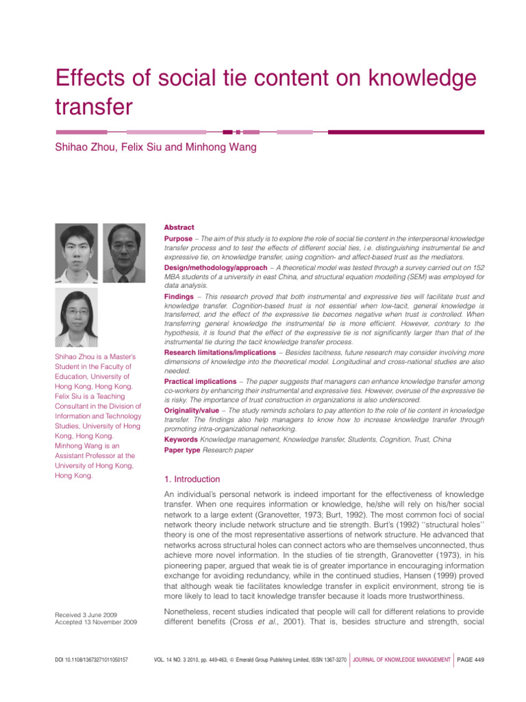 Zhou Et Al. (2009) Effects - of - Social - Tie - Content | PDF | Cognition