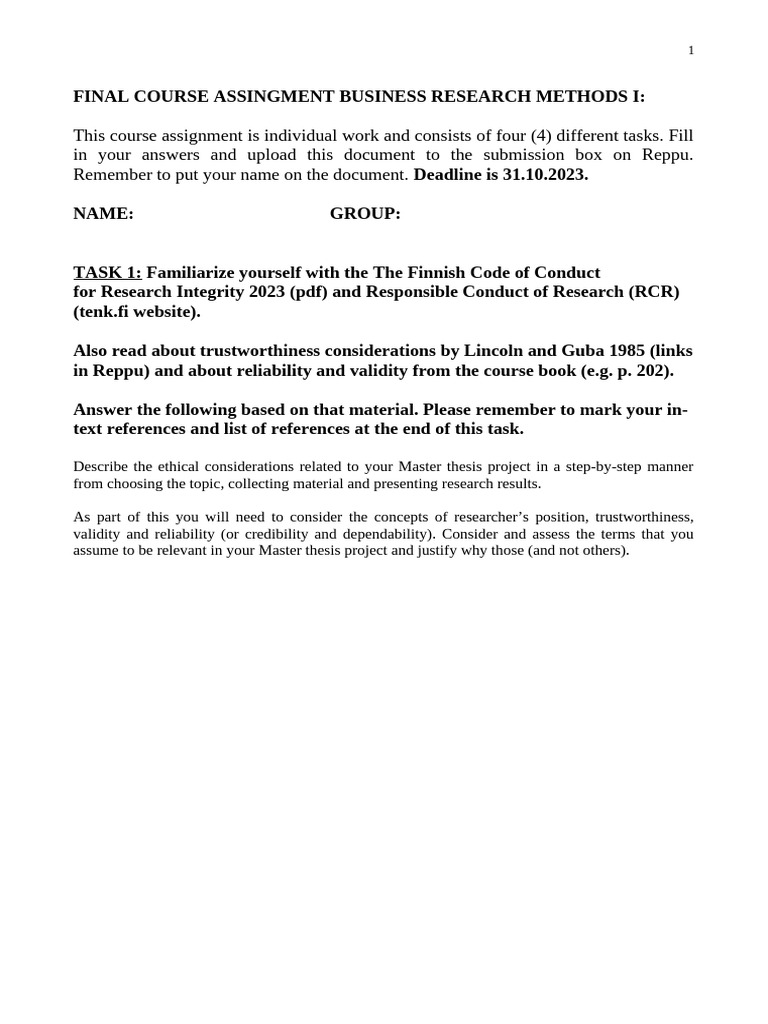 RD I - FINAL COURSE ASSIGNMENT 2023 GBM (Update) 4 | PDF | Thesis | Theory