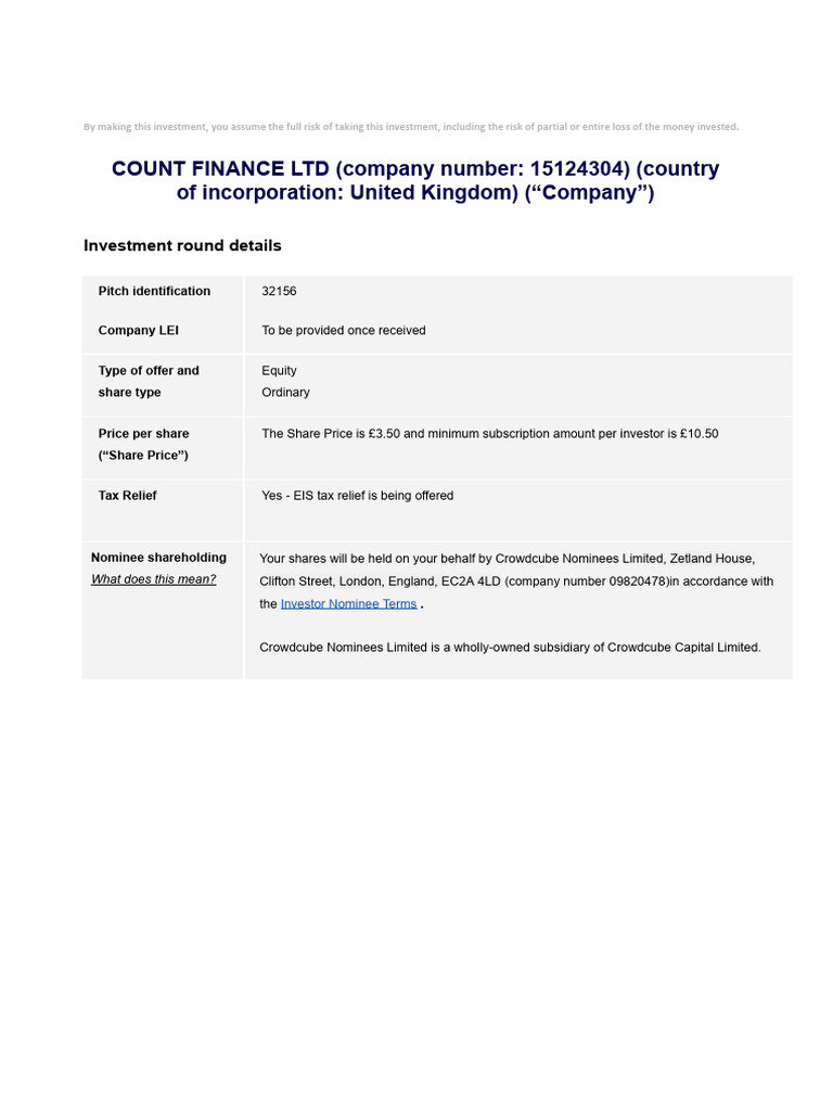 Count Finance Count Finance LTD Uk Investment Summary | PDF | Investing ...